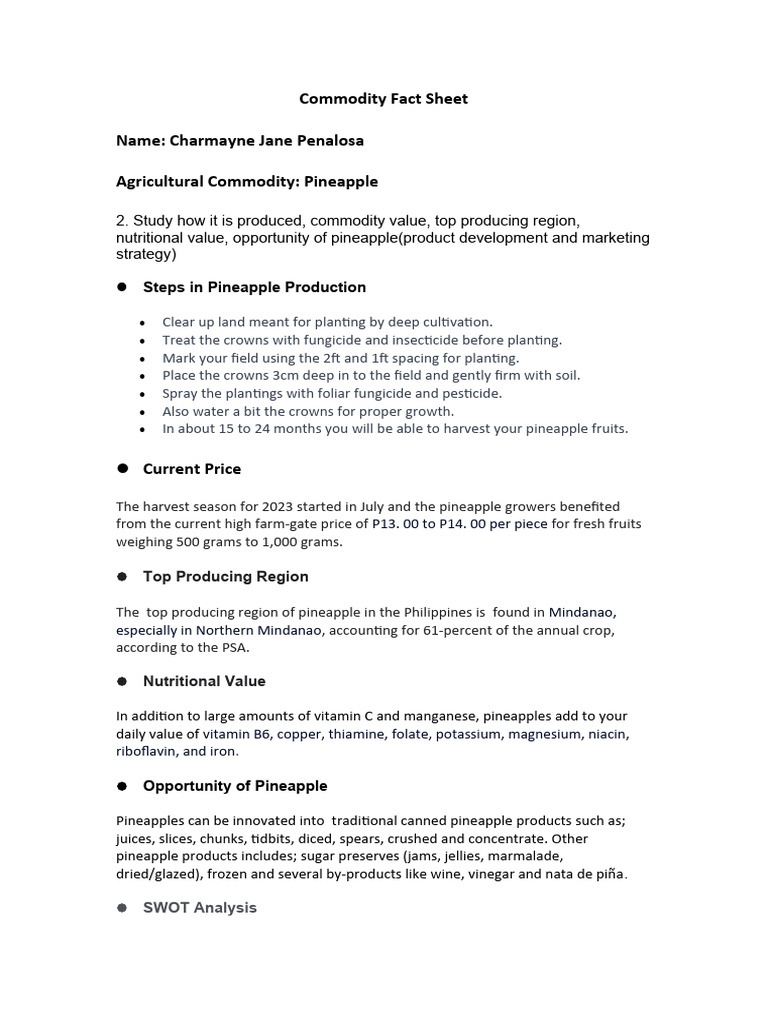 Commodity Fact Sheet | PDF | Pineapple | Agriculture