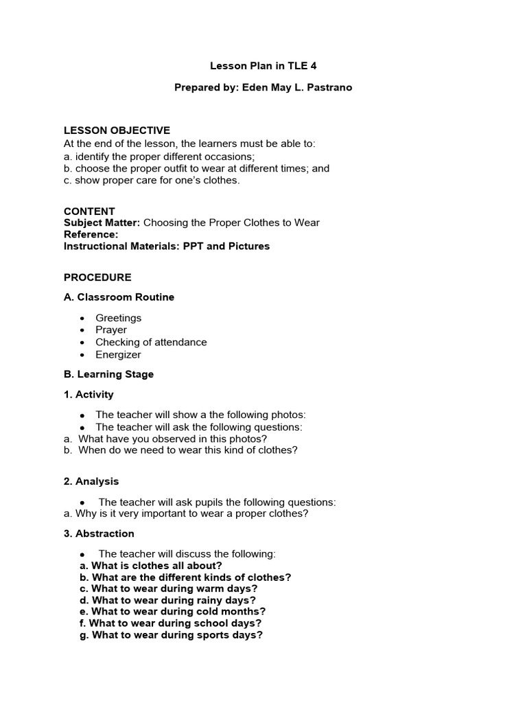 Lesson Plan in TLE 4 - 2 | PDF
