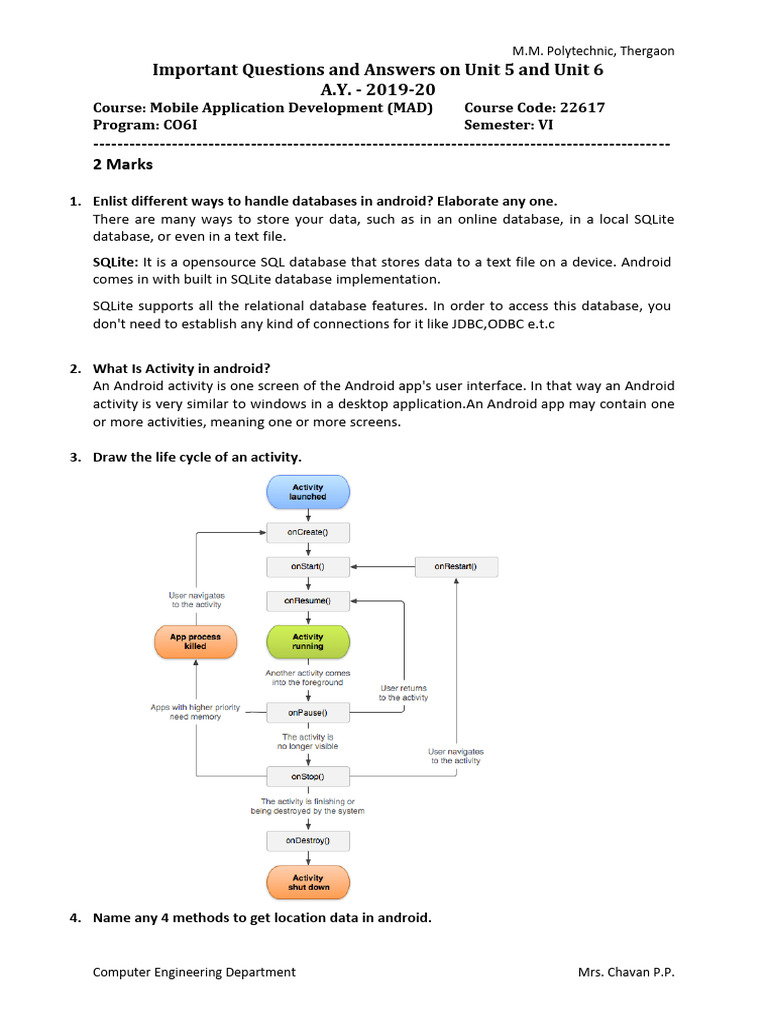 Mad Imp Q N A From Unit 5 N 6 | PDF | Databases | Android (Operating System)
