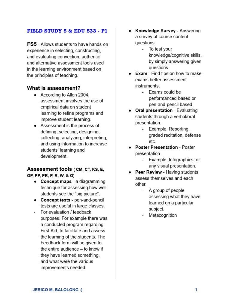 Fs5assessment P1 | PDF | Educational Assessment | Learning