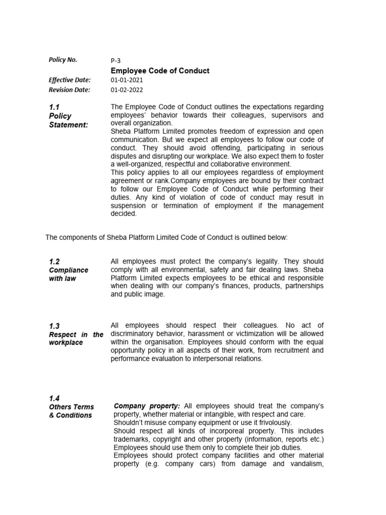 Employee Code of Conduct | PDF | Employment | Property