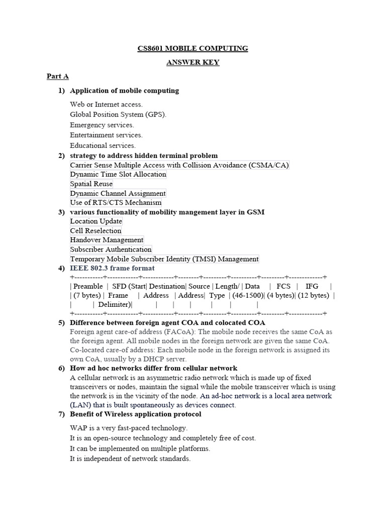 Cs8601 Mobile Computing Key Pdf Computer Network Transmission Control Protocol