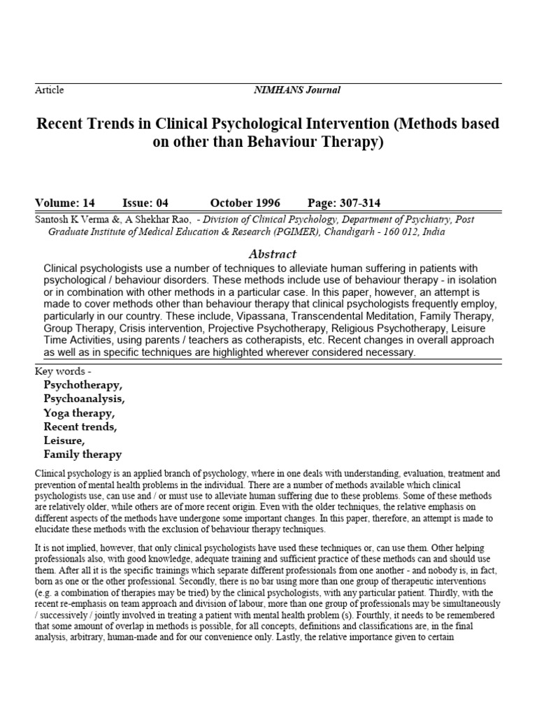 Non-Behavioral Clinical Psychology Methods | PDF | Psychotherapy ...