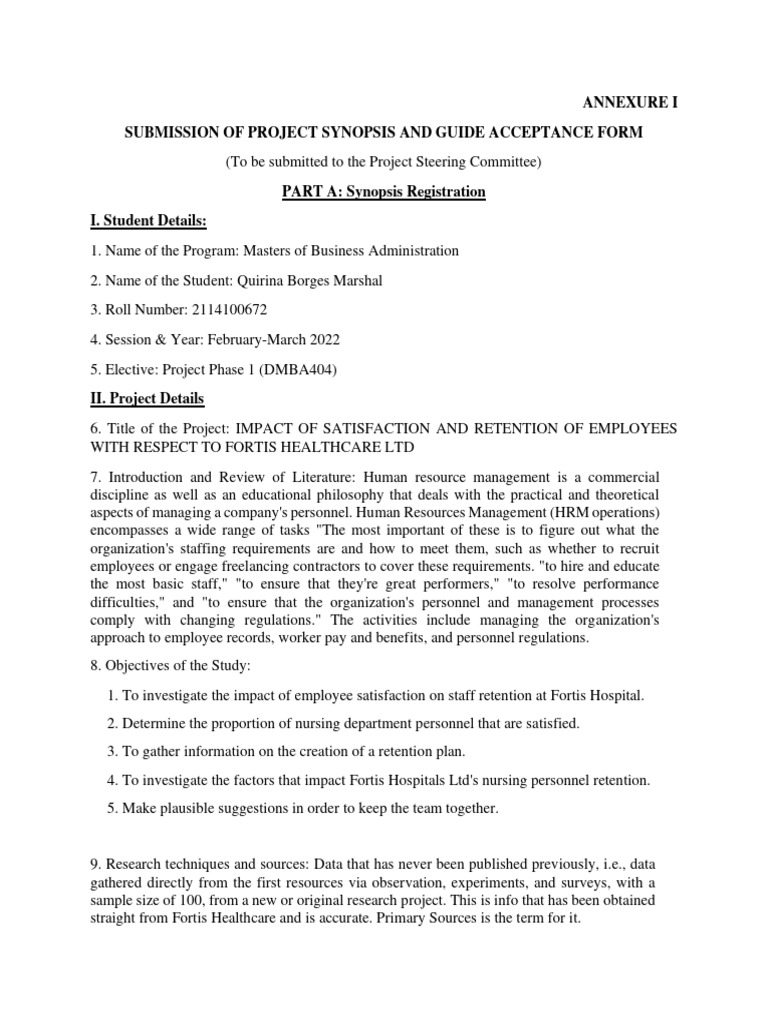 Annexure I & II (Project Guide, Synopsis) | PDF