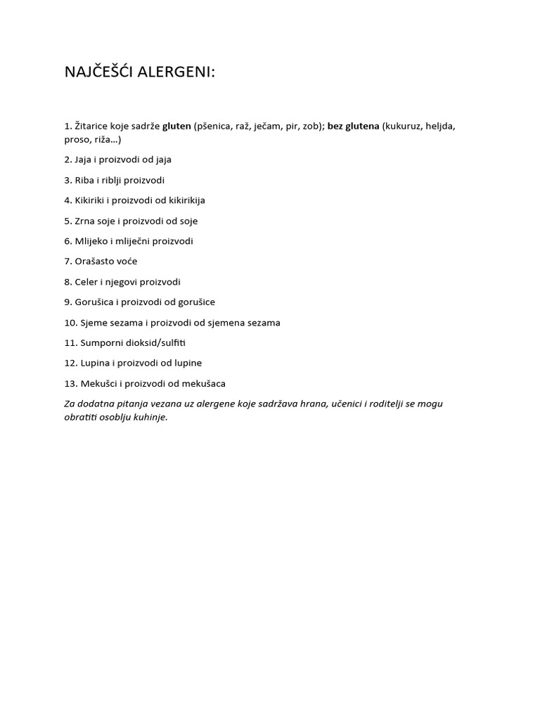 Najcesci Alergeni-Kuhinja | PDF