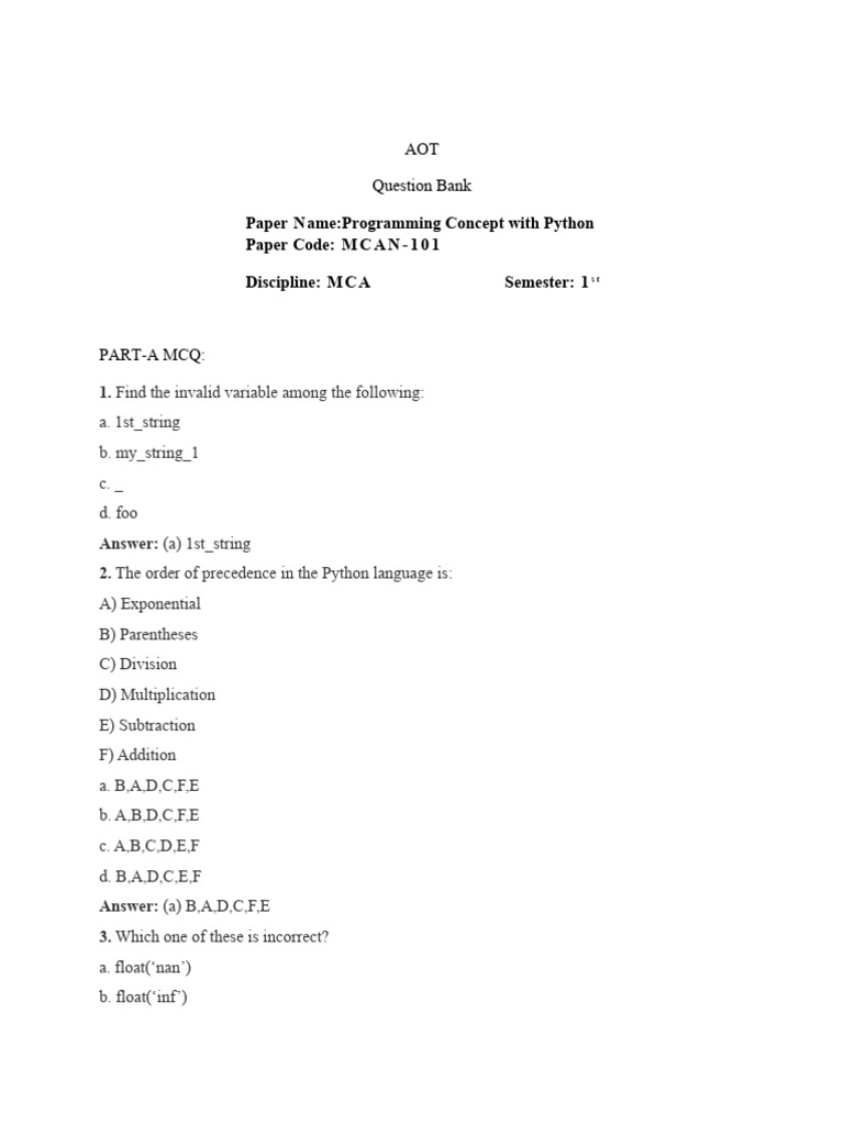 AOT Question Bank | PDF | Parameter (Computer Programming) | Command Line Interface