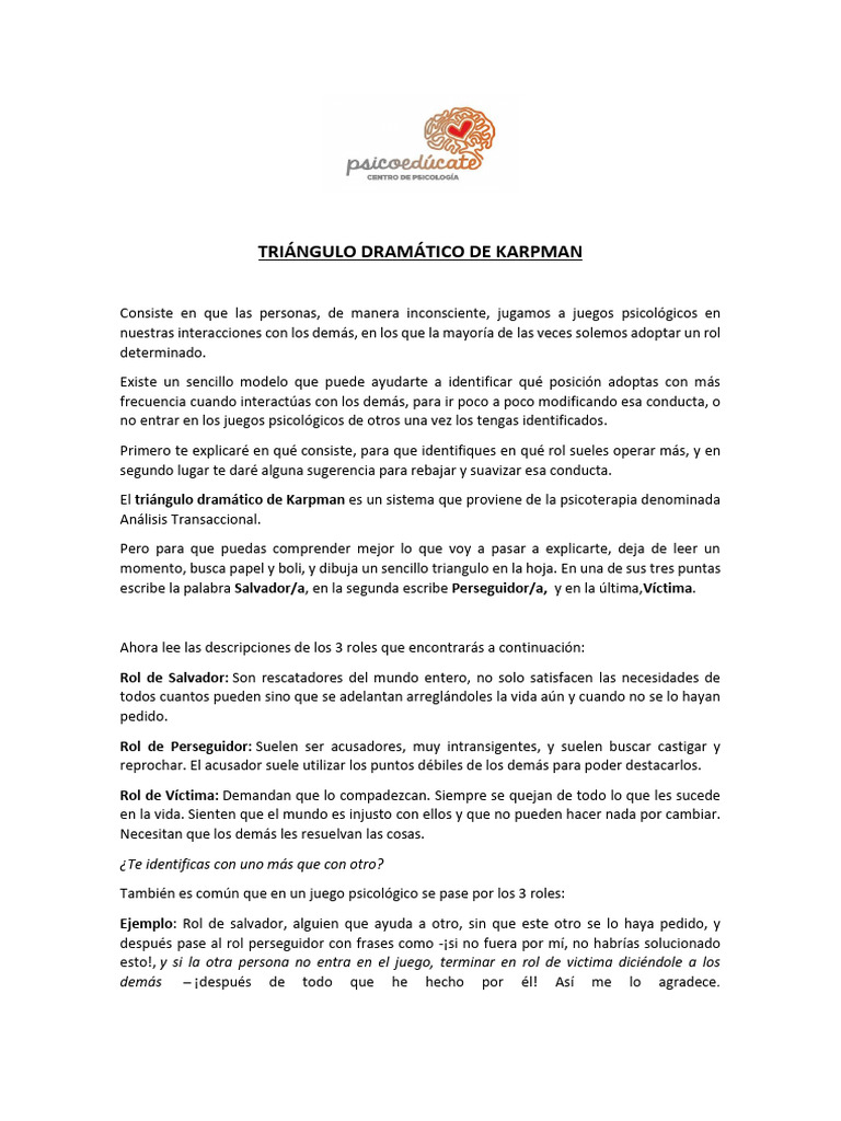 Triángulo Dramático de Karpman | PDF | Sicología | Conceptos psicologicos