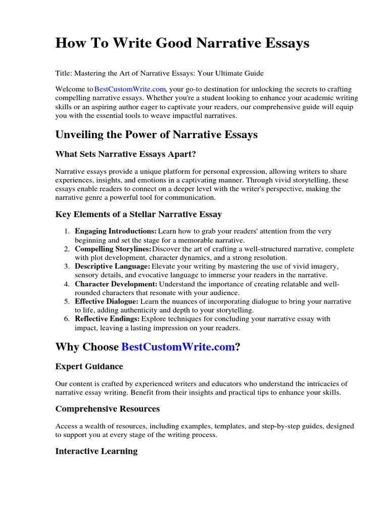 How To Write Good Narrative Essays | PDF | Narrative | Essays