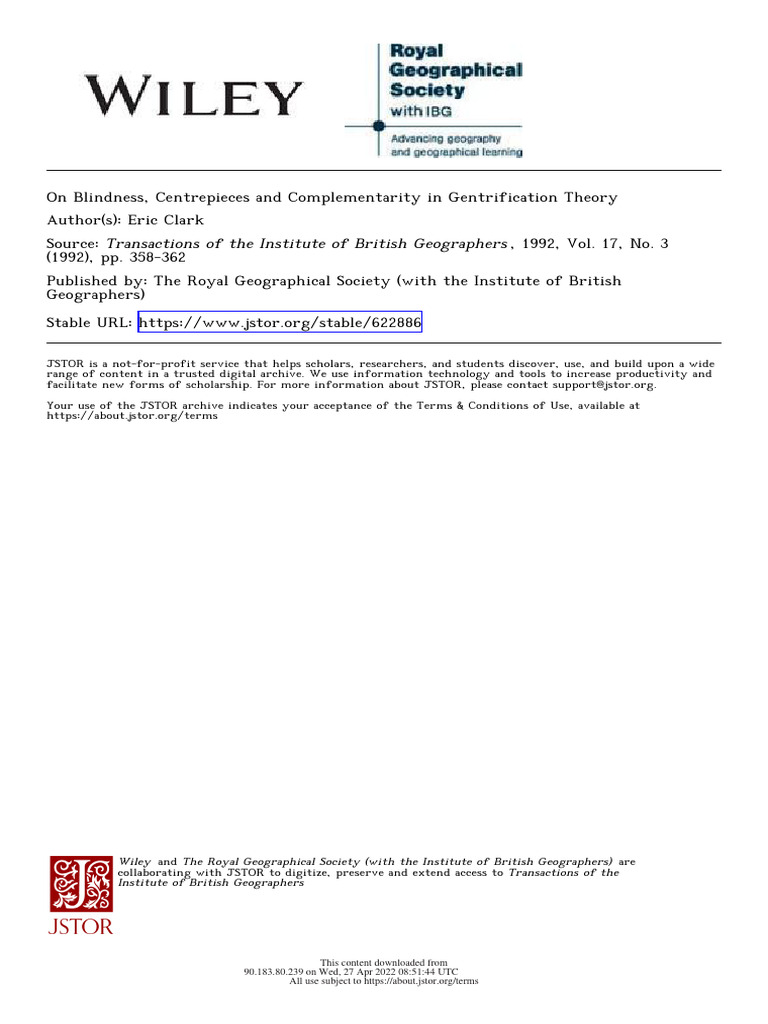 On Blindness, Centrepieces and Complementarity in Gentrification Theory ...