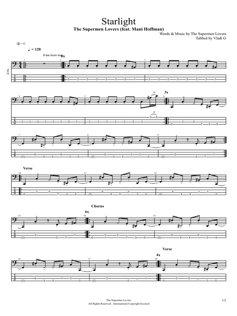 The Superman Lovers - Starlight Bass Tab | PDF
