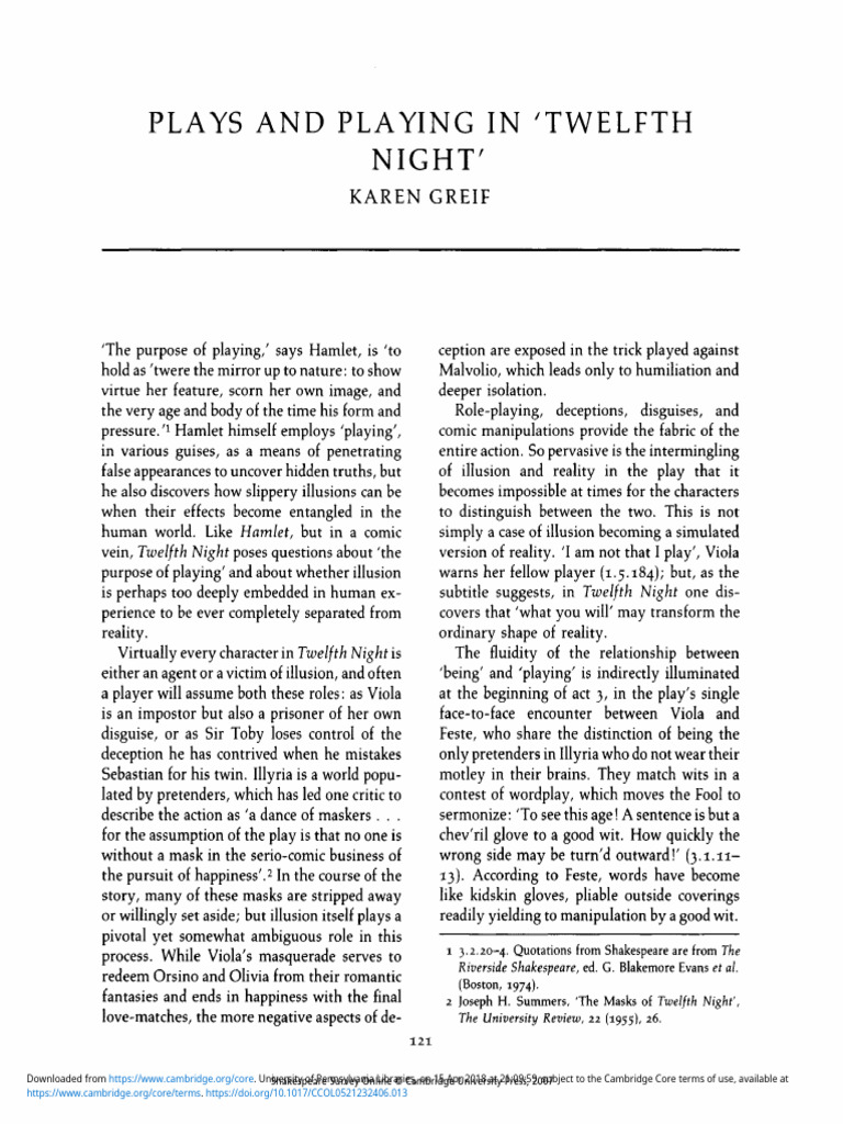 Plays and Playing in 'Twelfth Night' | PDF | Twelfth Night