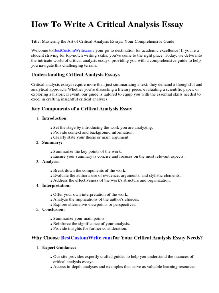 How To Write A Critical Analysis Essay | PDF | Critical Thinking | Essays