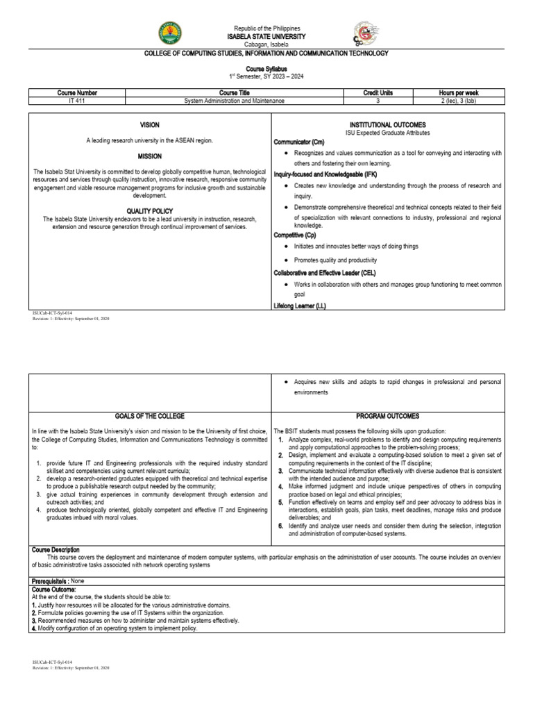 System Administration Course Syllabus | PDF | Computing | Rubric (Academic)