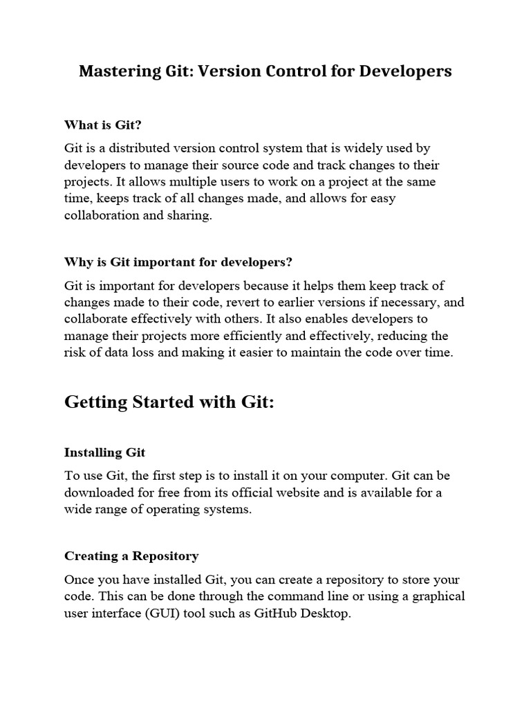 Mastering Git Version Control For Developers Pdf Version Control Graphical User Interfaces