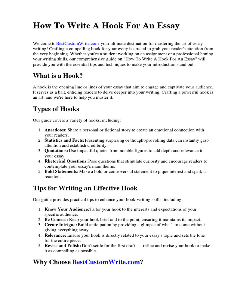 How To Write A Hook For An Essay | PDF | Essays | Cognitive Science