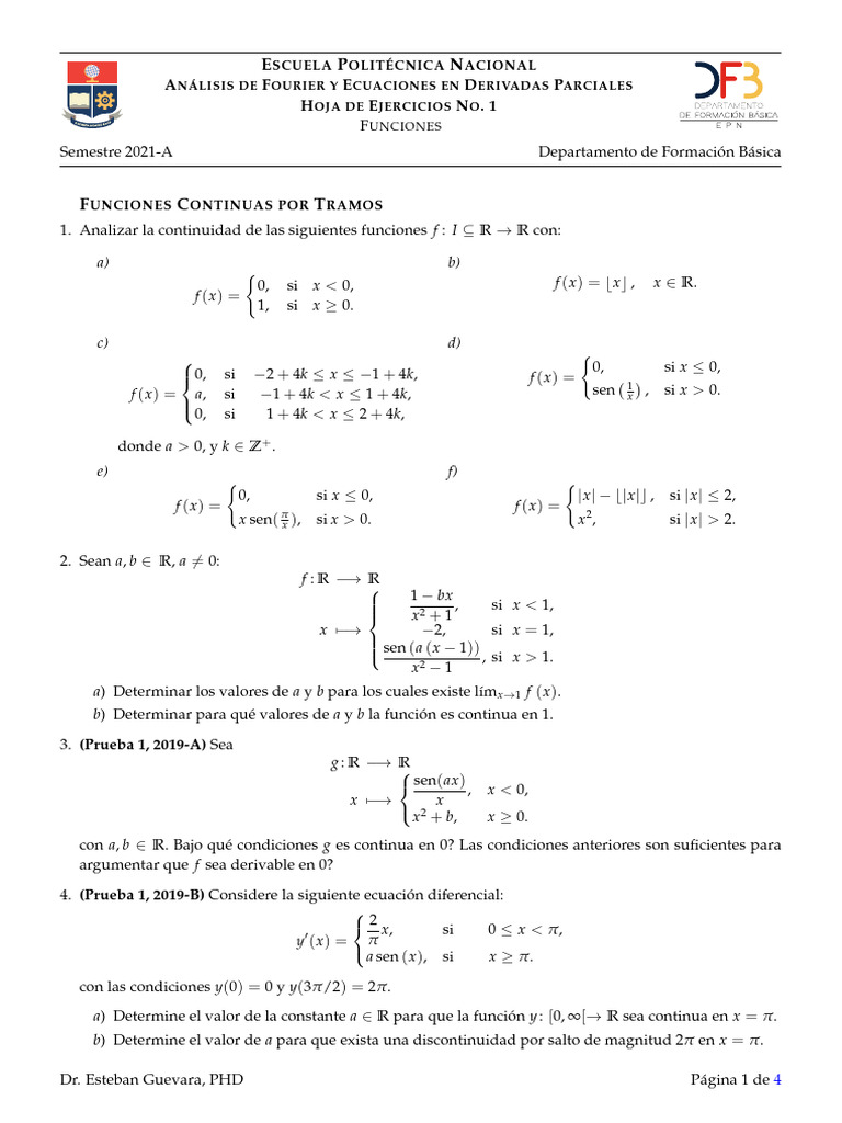 Ejercicios Análisis de Fourier y EDPs 2021A EPN | PDF | Número complejo ...