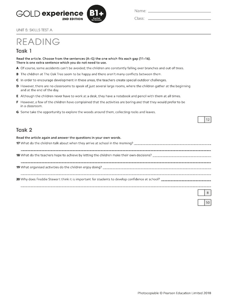 Gold Exp B1P U5 Skills Test A | PDF