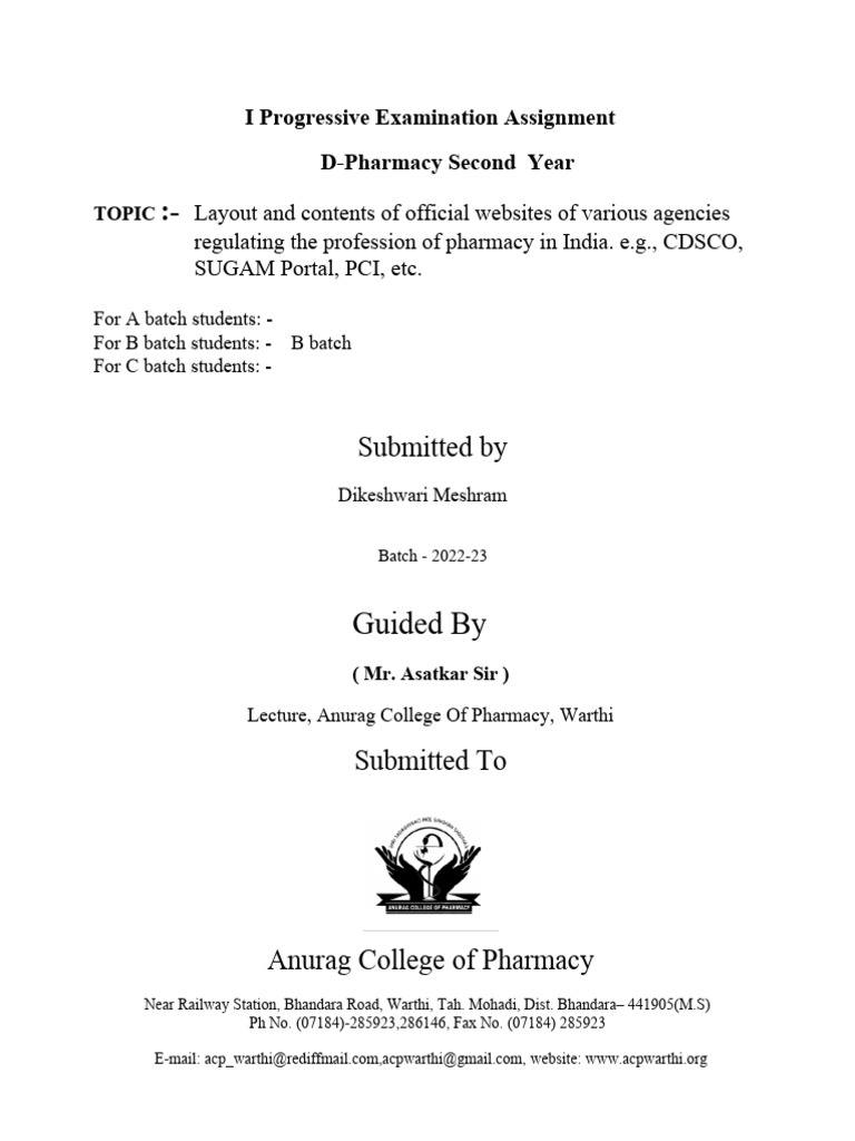 Front Page for Assignment | PDF | Health Care | Pharmacy