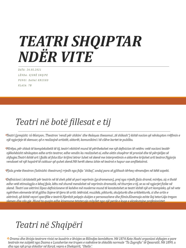 Teatri Shqiptar Ndër Vite | PDF