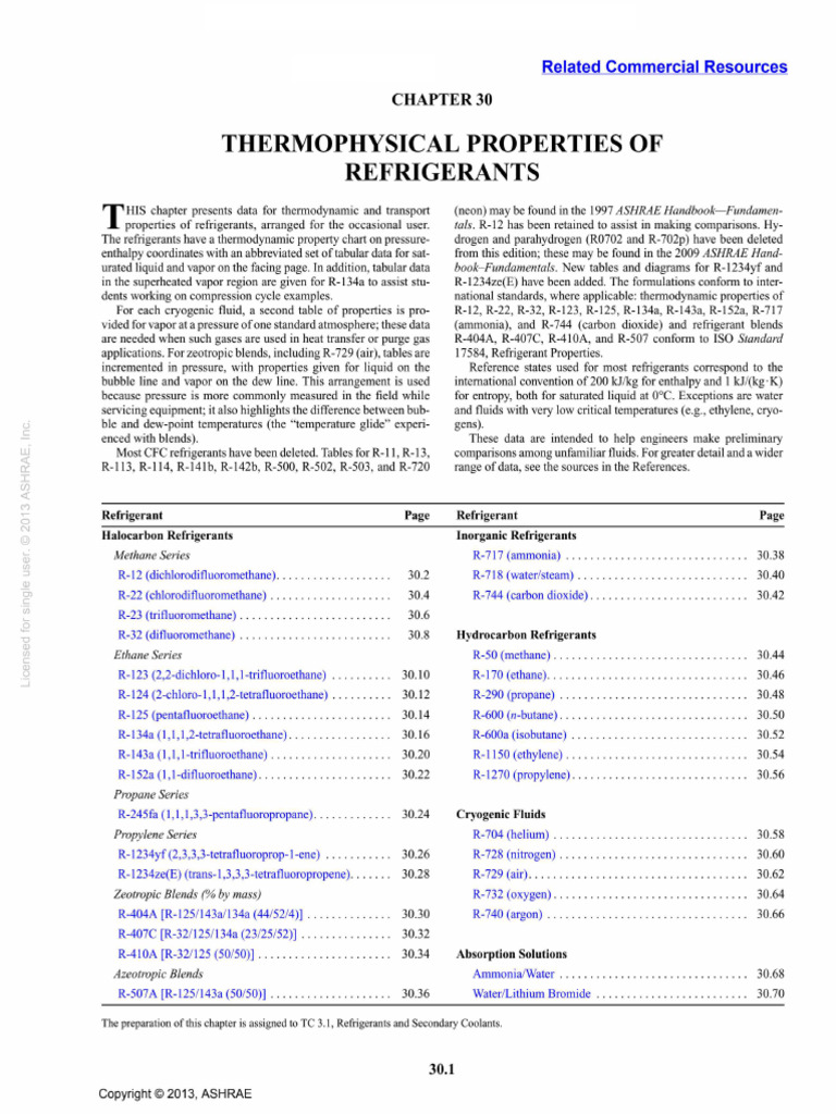 F30 SI - Thermophysical Properties of Refrigerants | PDF