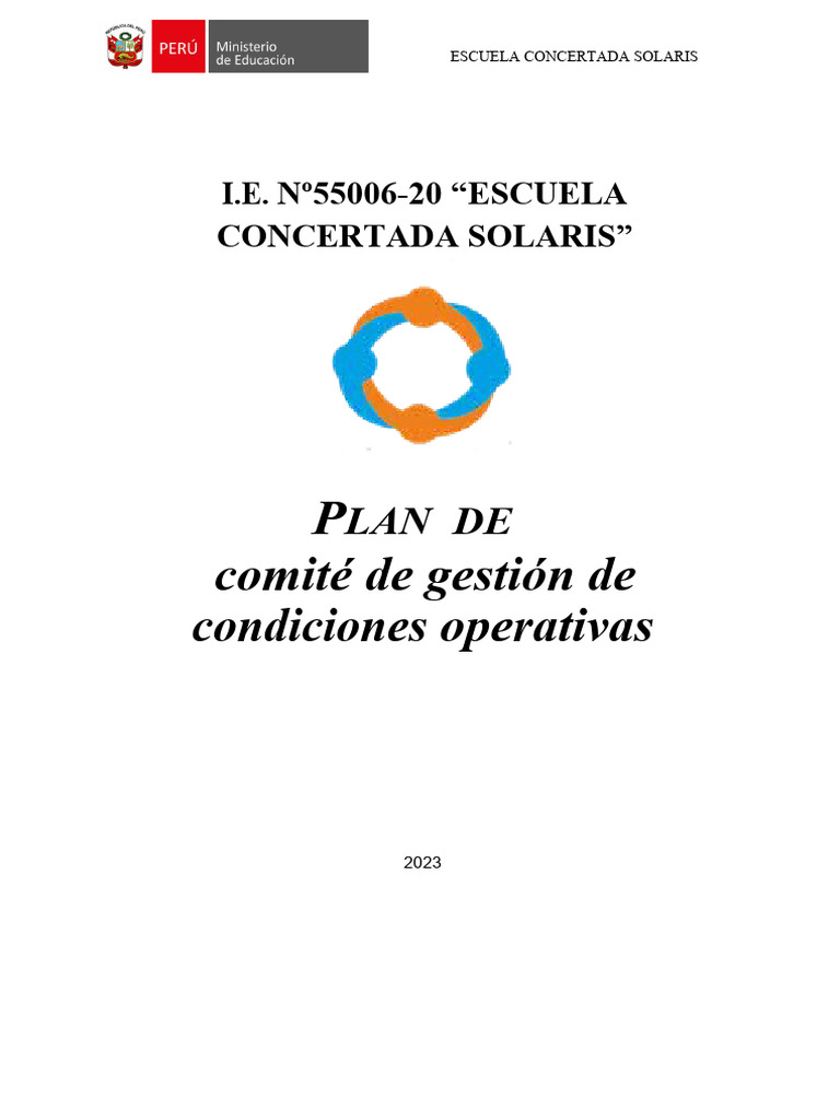 PLAN DE COMITE DE GESTION DE CONDICIONES OPERATIVAS 2023 V Ciclo | PDF ... PLAN DE COMITE DE GESTION DE CONDICIONES OPERATIVAS 2023 V Ciclo | PDF ...