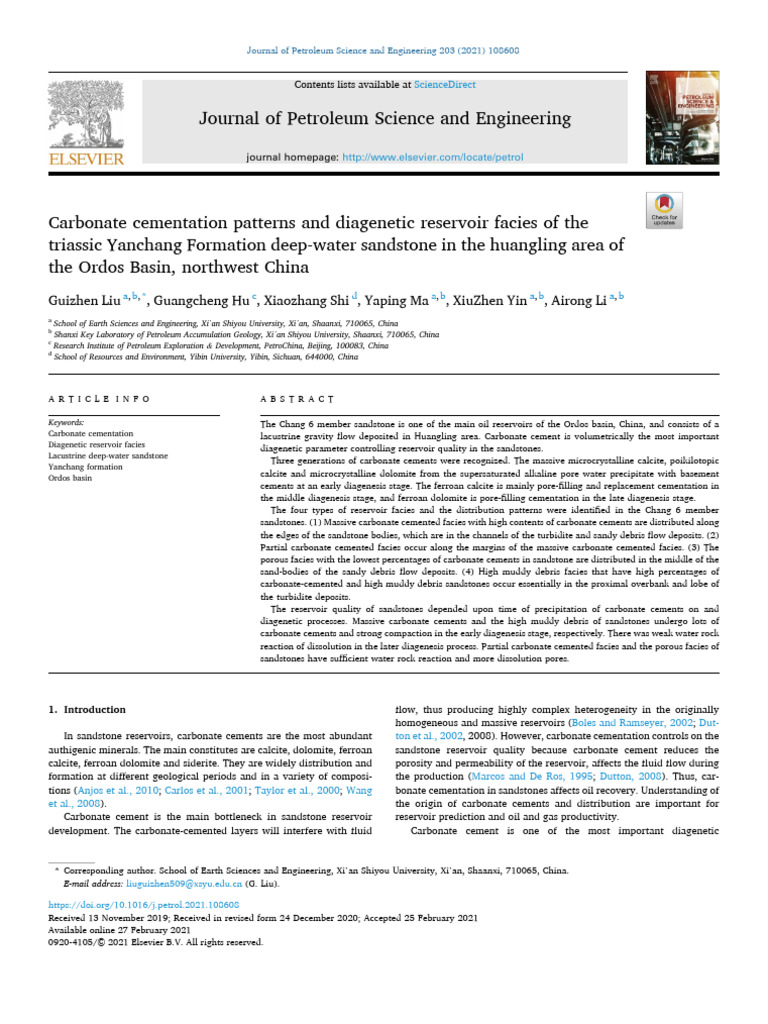 Carbonate cementation patterns and diagenetic reservoir facies of the ...
