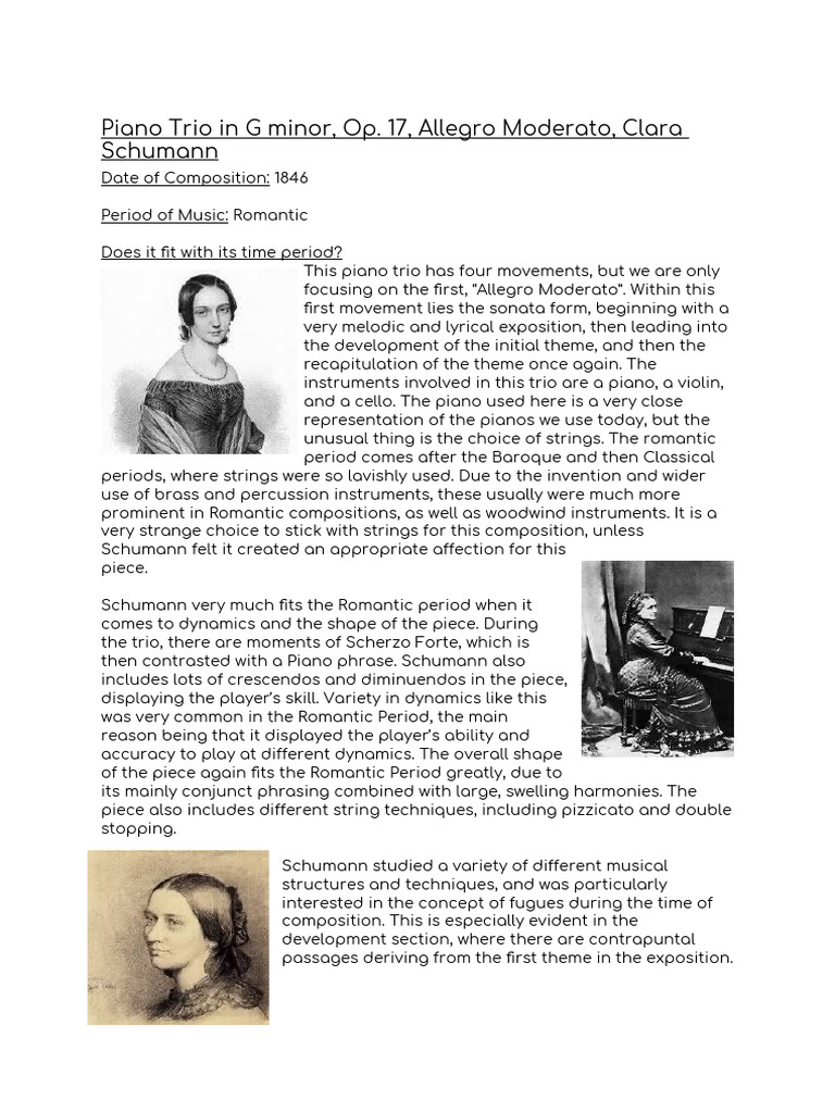 Clara Schumann Piano Trio in G Minor Context | PDF | Compositions ...