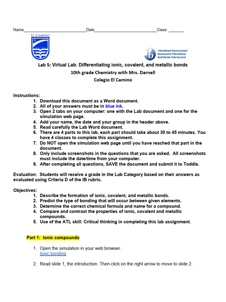 5 Ionic, Covalent, Metallic bonding 10th grade | PDF | Chemical Bond ...