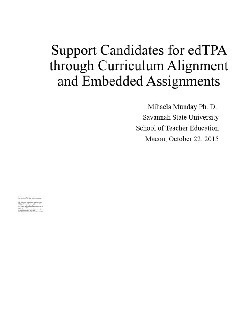 Support Candidates For edTPA Through Curriculum Alignment | PDF ...
