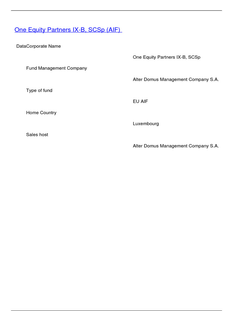One Equity Partners IXB SCSP AIF | PDF