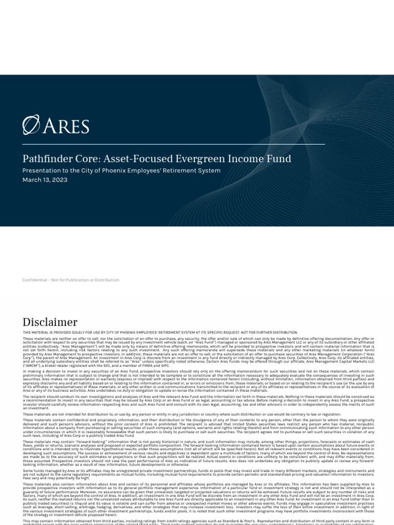 Ares Pathfinder Core Fund Presentation To The City of Phoenix January ...