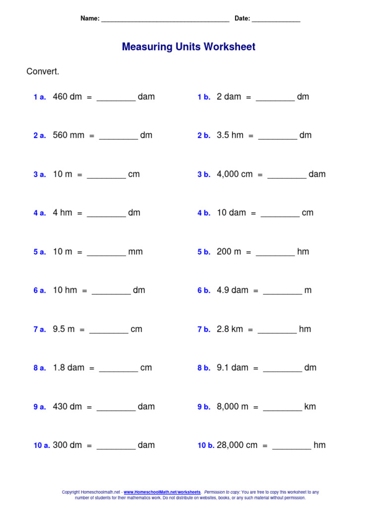 Measurement Units Worksheet | PDF