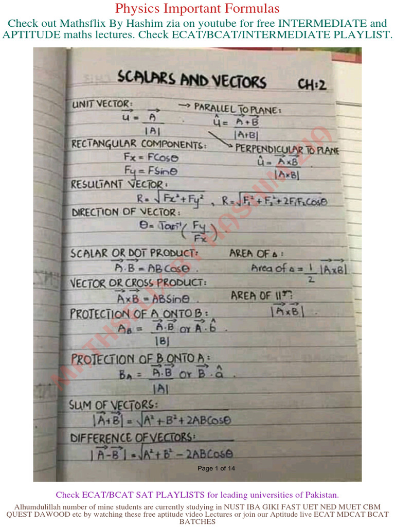 Physics Important Formulas Overview | PDF
