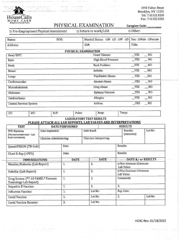 Pre Employment Physical | PDF