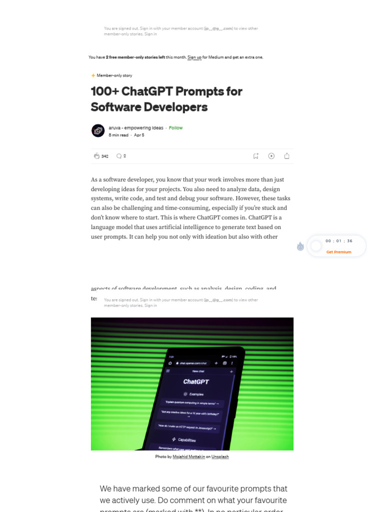 ChatGPT Prompts for Developers | PDF | Source Code | Web Application