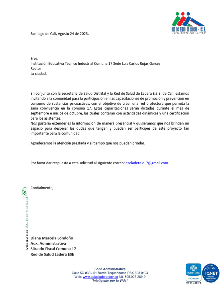 Carta Invitacion Colegios | PDF