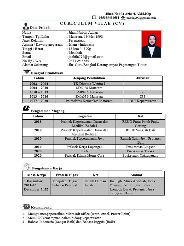 CV Jihan Nabila Azhari XX | PDF