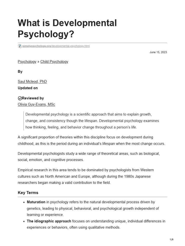What Is Developmental Psychology | PDF | Developmental Psychology ...