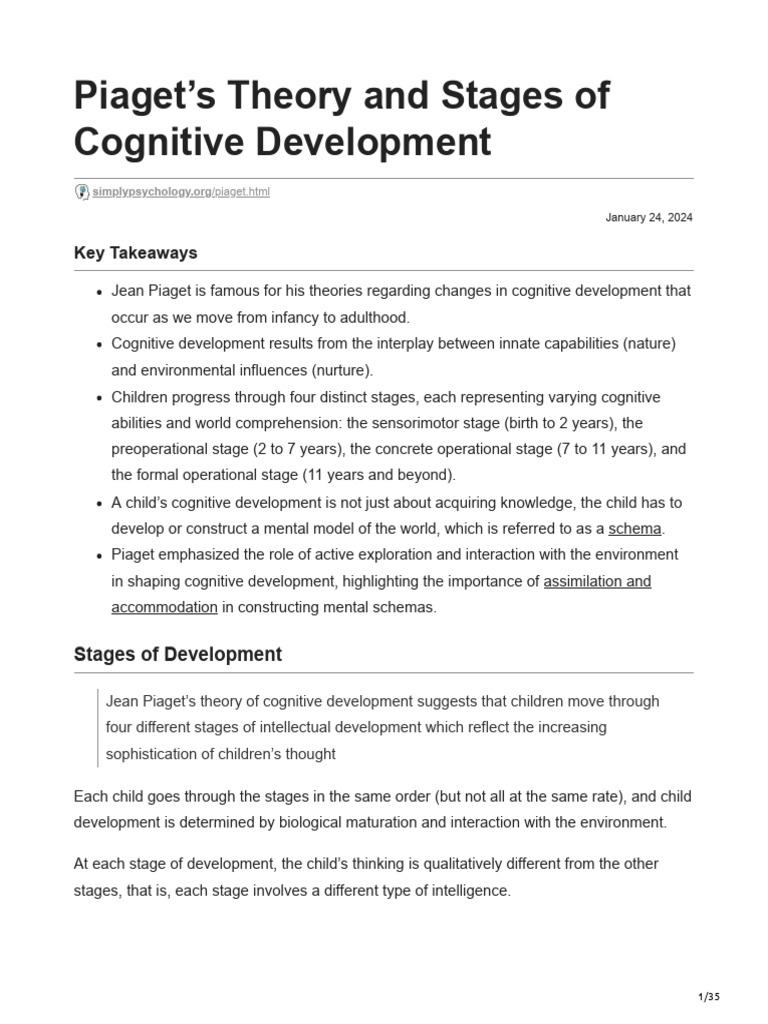 Piagets Theory and Stages of Cognitive Development | Download Free PDF ...