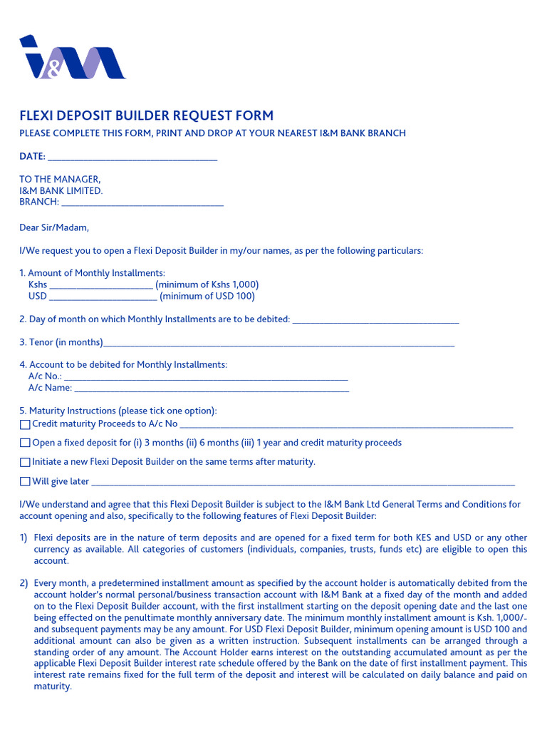 Flexi Deposit Form for I&M Clients | PDF | Deposit Account | Banks
