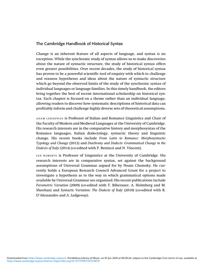 HistoricalSyntax Cambridge Handbook (2017) | PDF | Syntax | Linguistics HistoricalSyntax Cambridge Handbook (2017) | PDF | Syntax | Linguistics