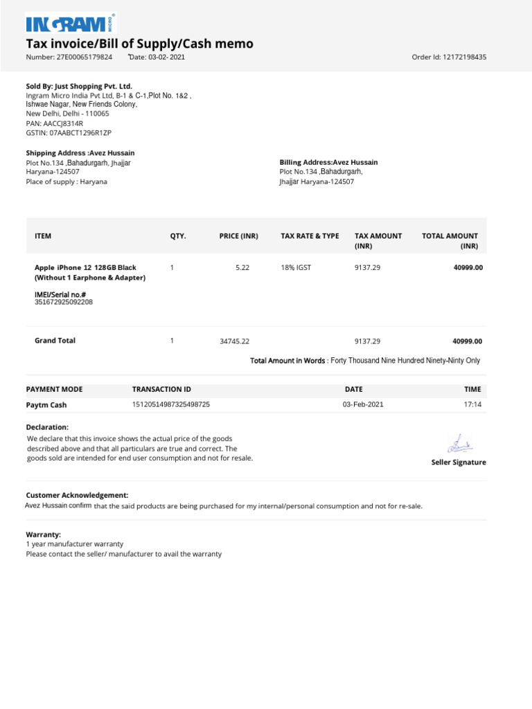 Ingram Micro-Invoive 12 | PDF