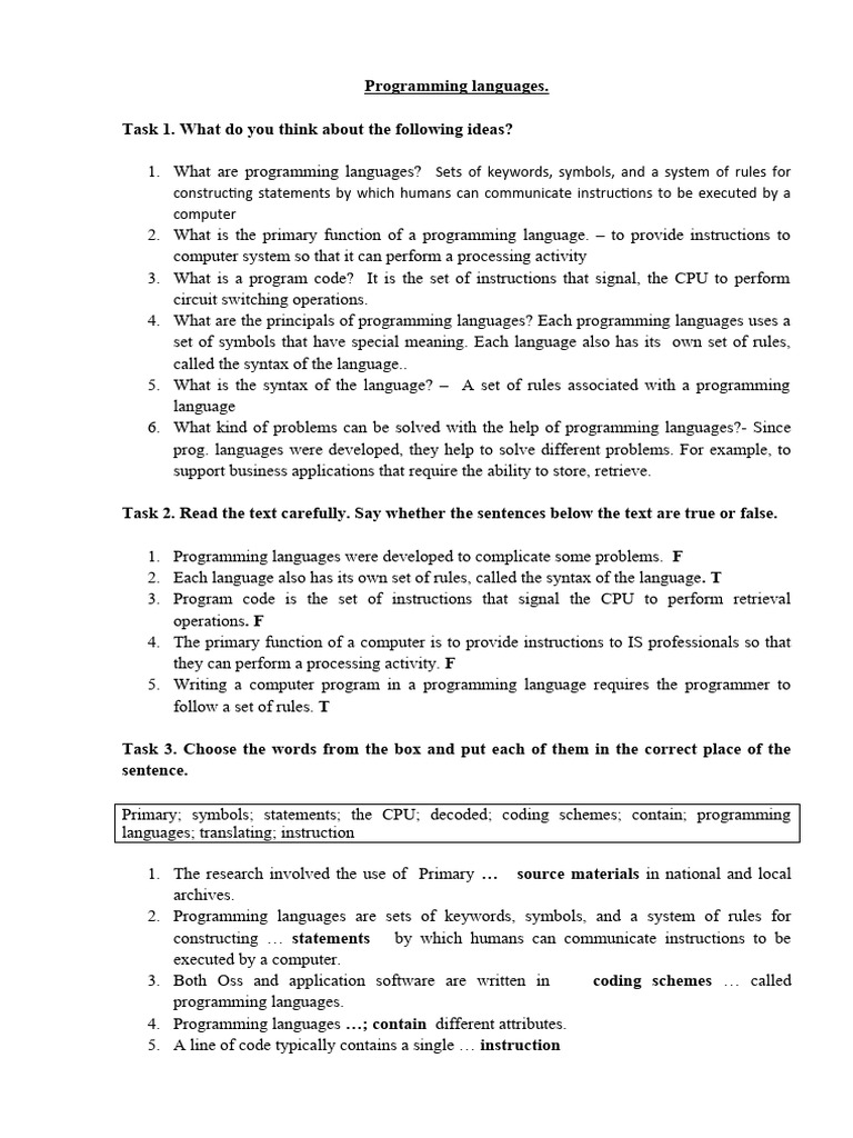 1 Programming Languages | PDF | Computer Program | Programming
