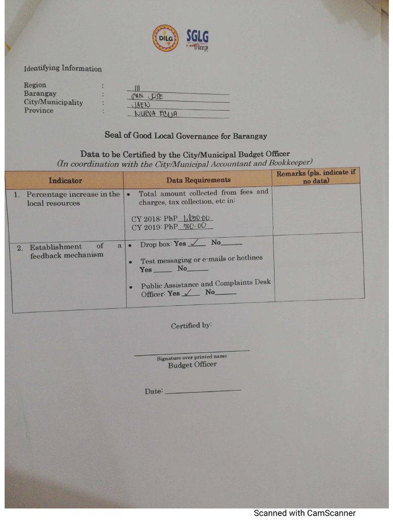 Certification On 2019 SGLGB Tax Collection - 12 | PDF