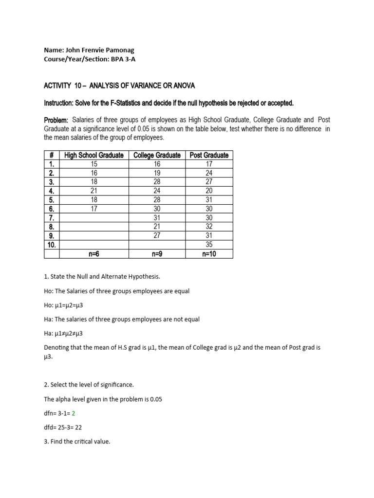 ACTIVITY-10-PAMONAG | PDF | Statistical Significance | P Value