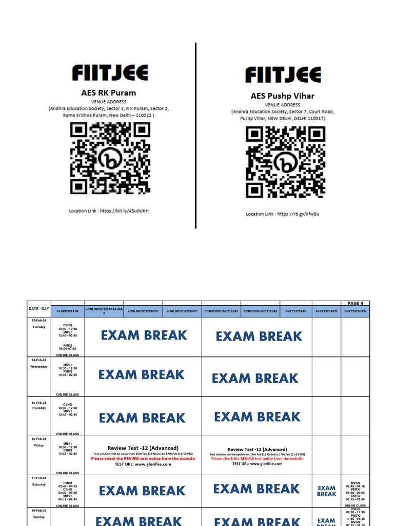 Fiitjee Timetable | PDF