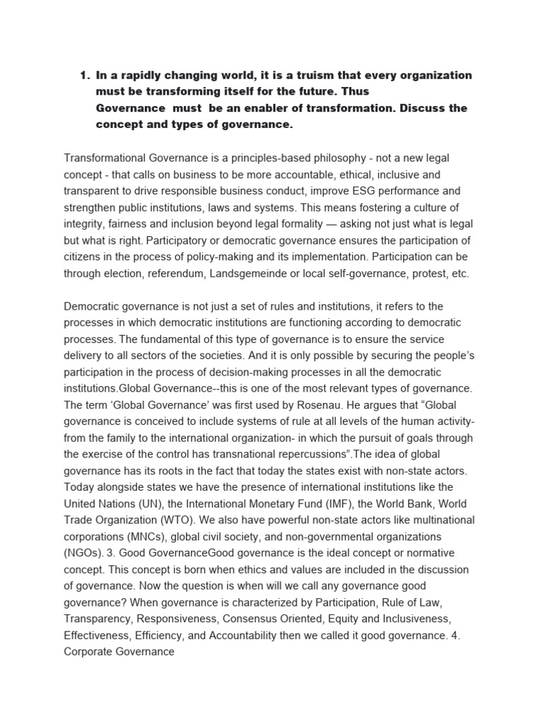 Good Governance for Transformation | PDF | Governance | Good Governance