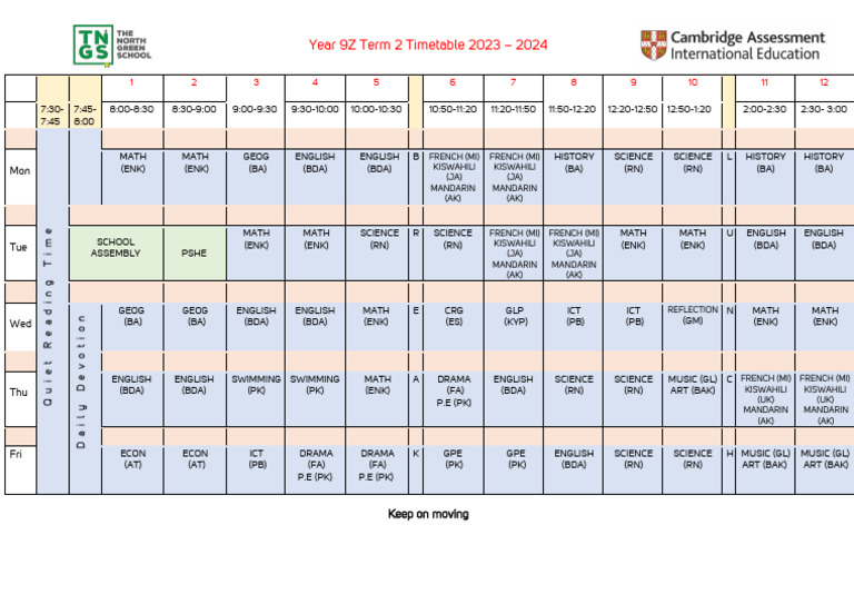 Year 9z Term 2 Timetable | PDF