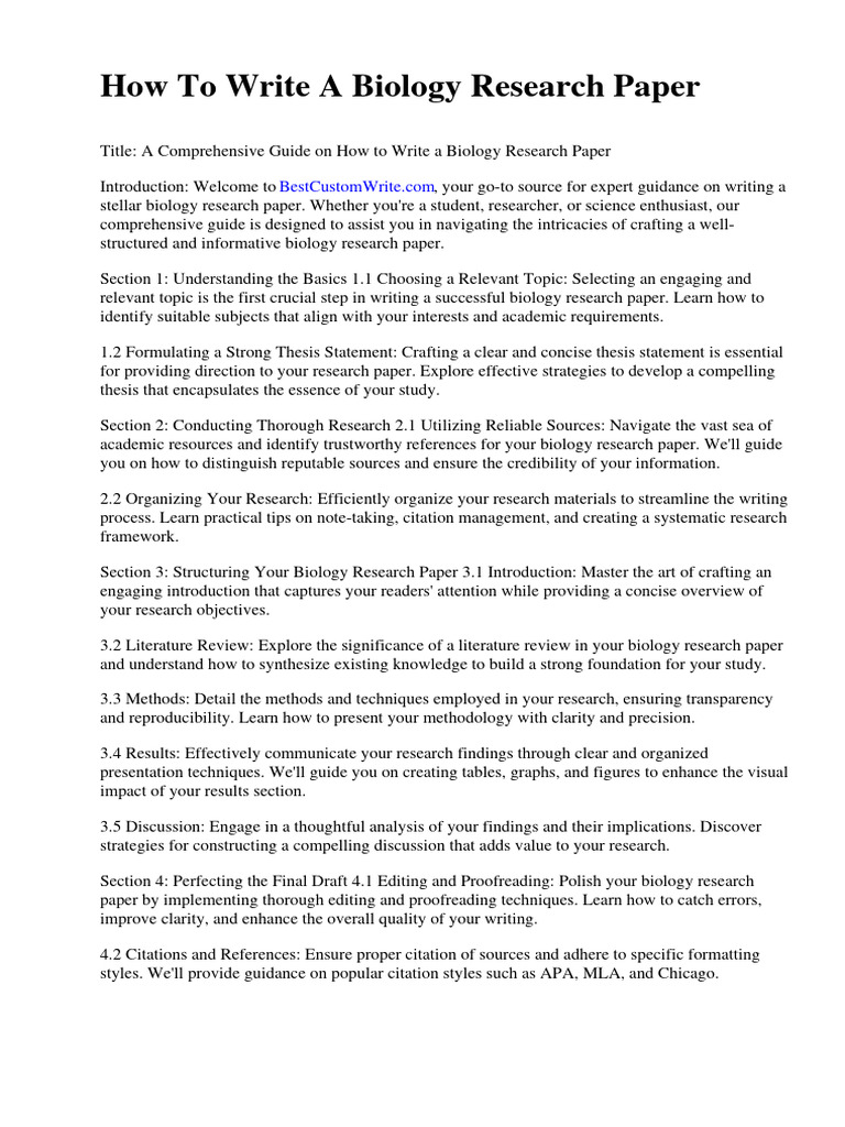 How To Write A Biology Research Paper | Download Free PDF | Academic ...