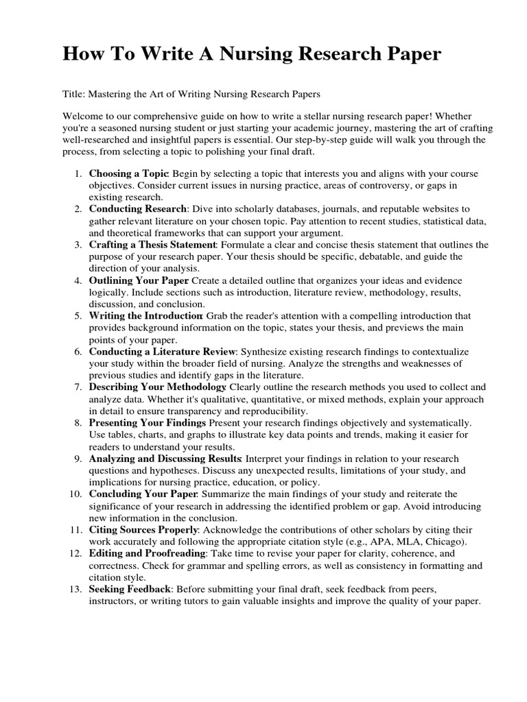 How To Write A Nursing Research Paper | PDF | Methodology | Academic ...